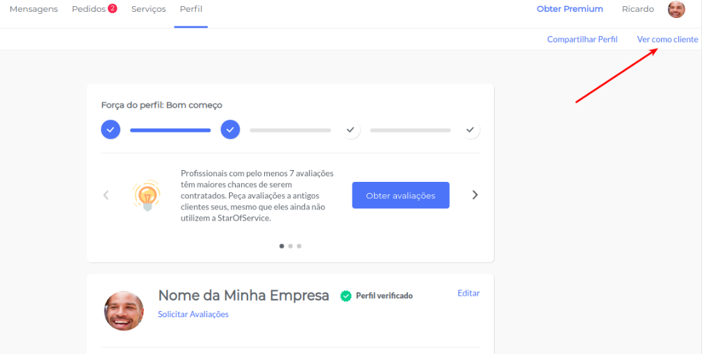 Editando meu perfil – StarOfService